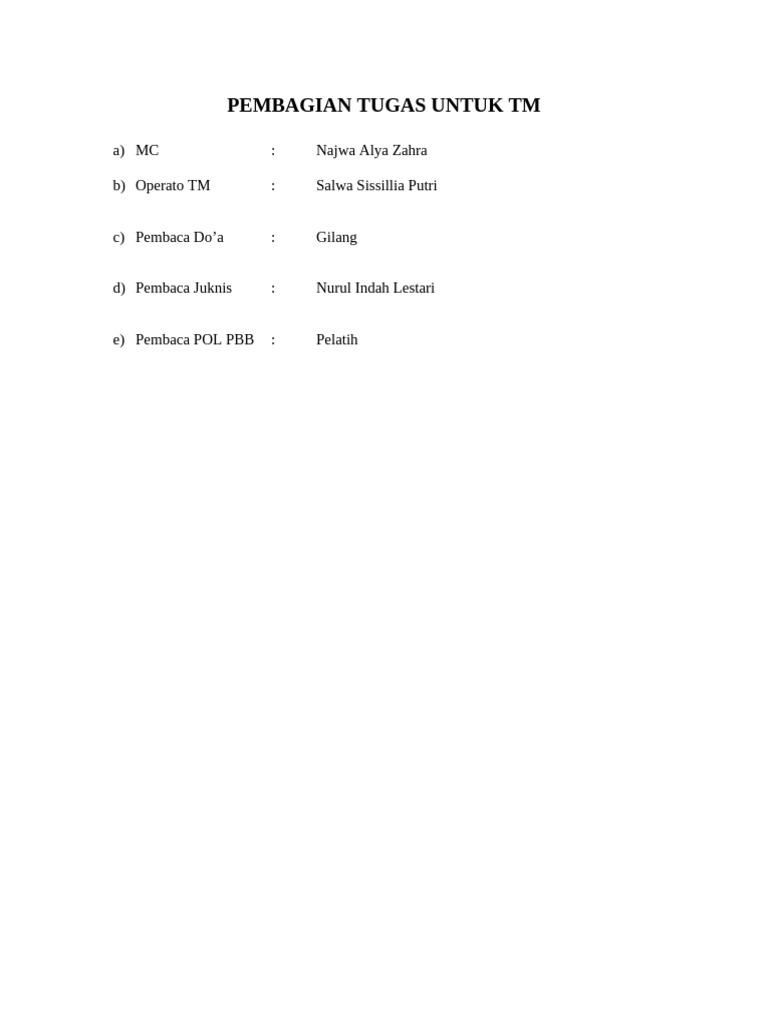 Pembagian Tugas Untuk TM | PDF