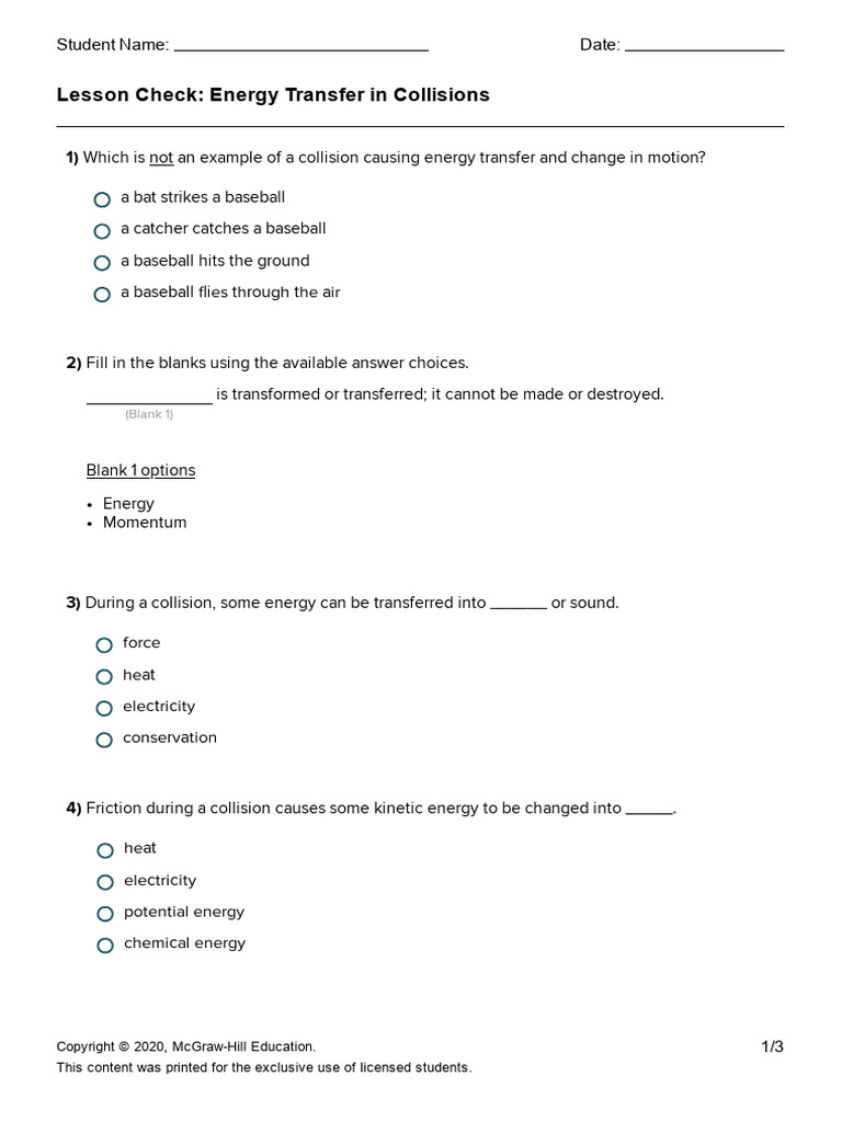 Chapter 1 Lesson 3 exercise worksheet | PDF