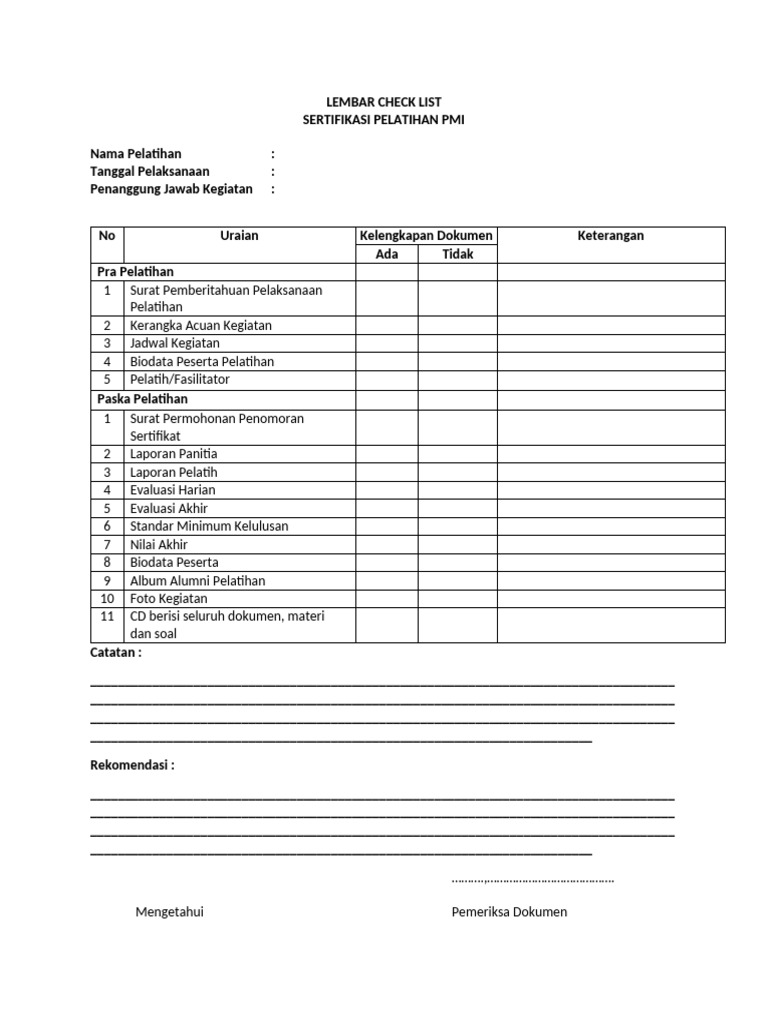 LEMBAR CHECK LIST | PDF
