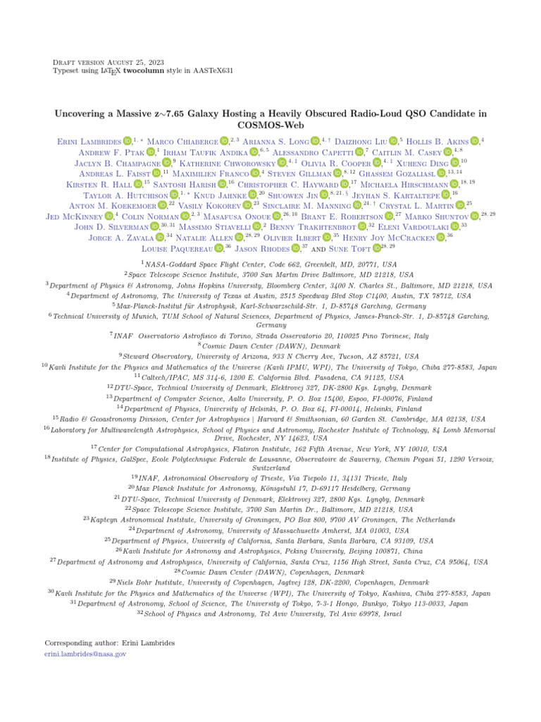Uncovering A Massive Z 7.65 Galaxy Hosting A Heavily Obscured Radio-Loud QSO Candidate in COSMOS ...