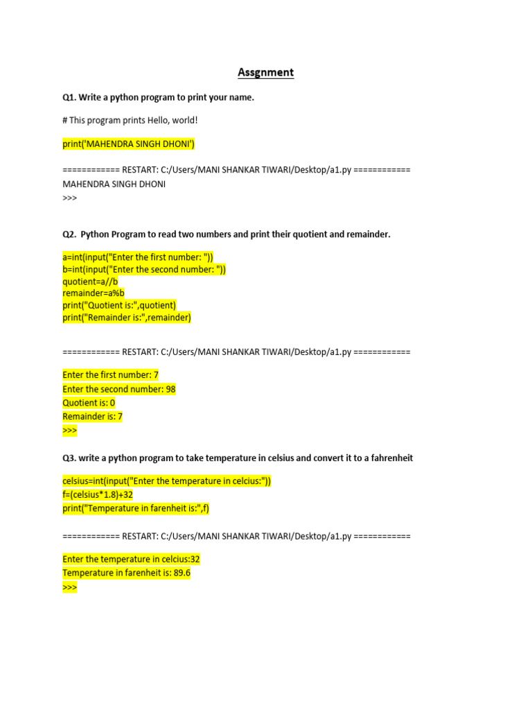 Day-2 Python Assigment Sloution | PDF