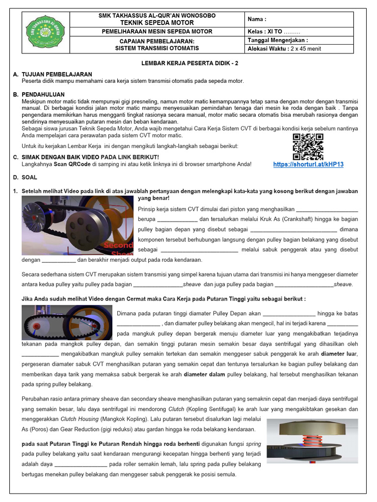LKPD 2 Cara Kerja Sistem CVT | PDF