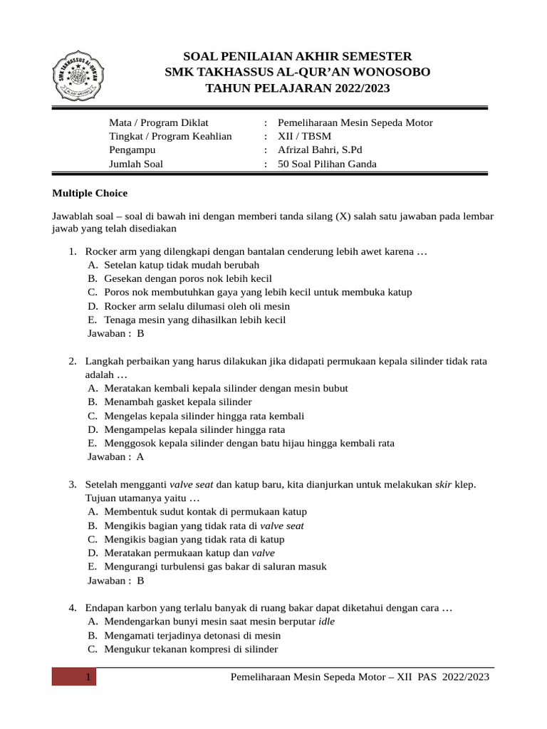 PMSM - XII TBSM - Afrizal | PDF