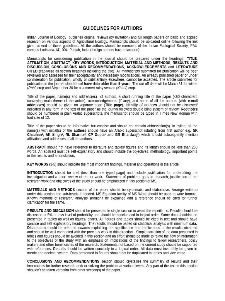 Guidelines For Authors | PDF