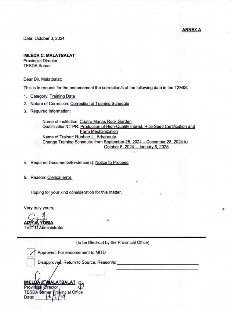 Correction of Training Schedule | PDF