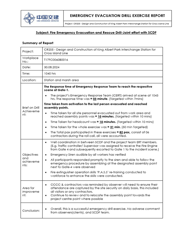 CR205 Emergency Evacuation Drill Report | PDF | Emergency | Emergency ...