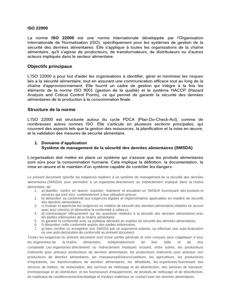 Résumé Norme ISO 22000 v2018 | PDF