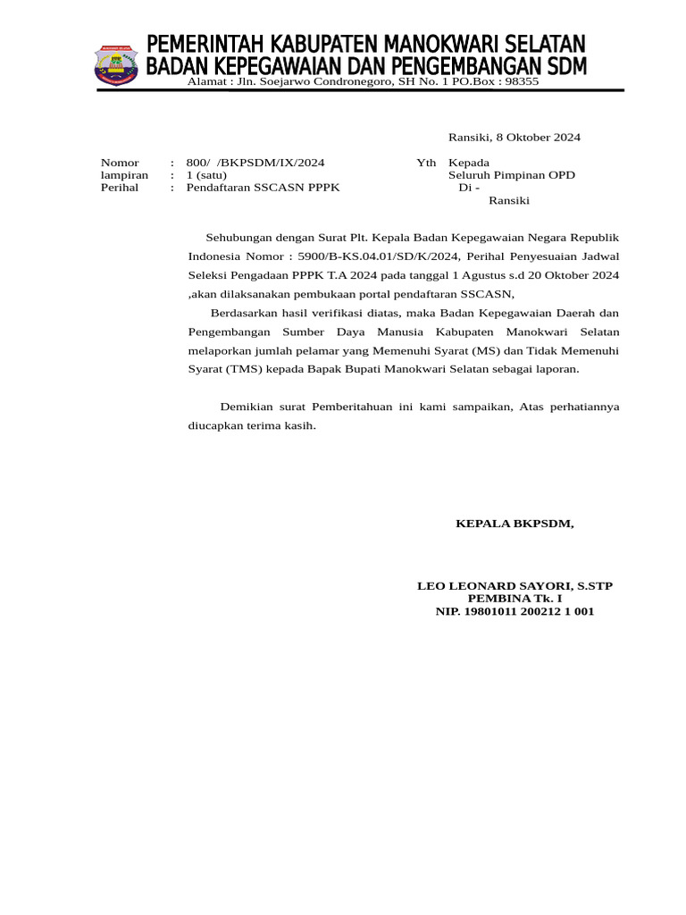 Surat Kuasa Tilok Sscasn Cat BKN | PDF