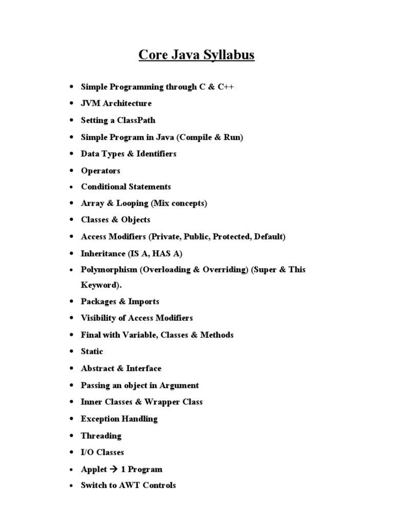 Java Syllabus | PDF | Computers Java Syllabus | PDF | Computers