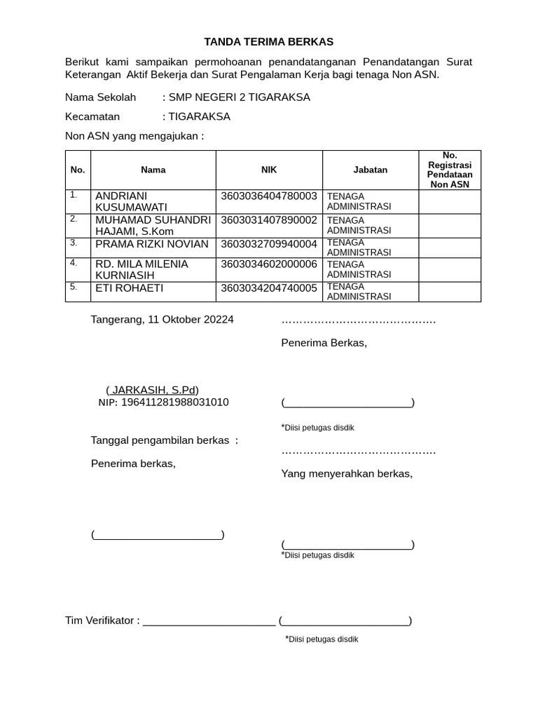 Format Tanda Terima Berkas | PDF
