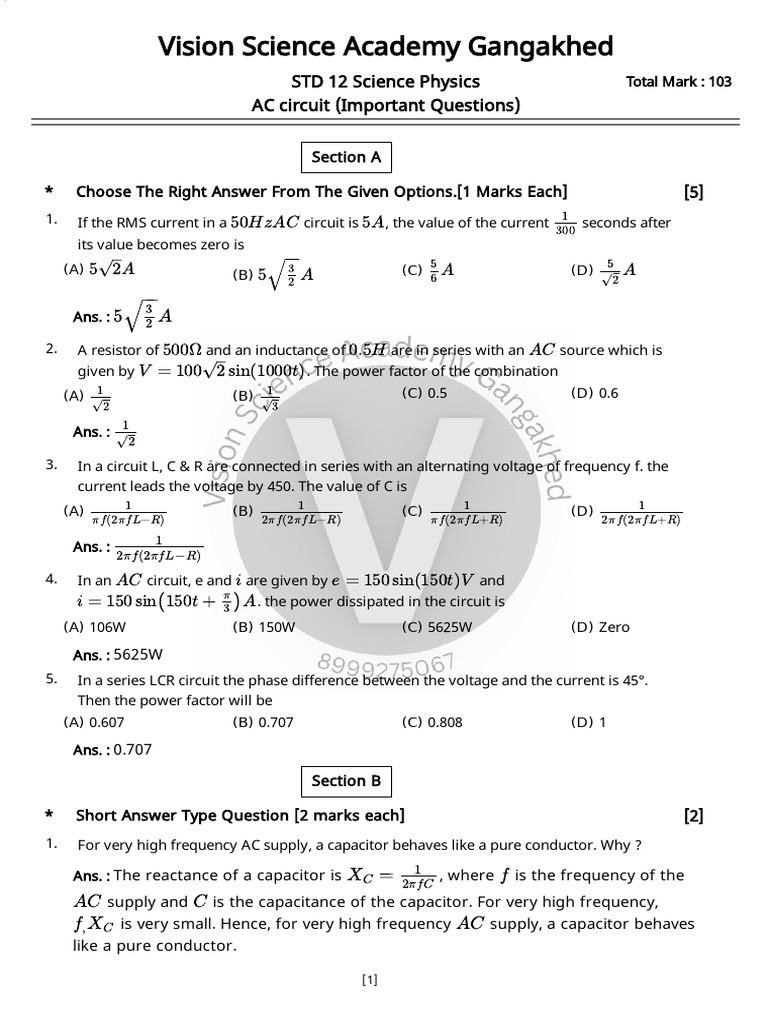 AC Circuit - Solution | PDF