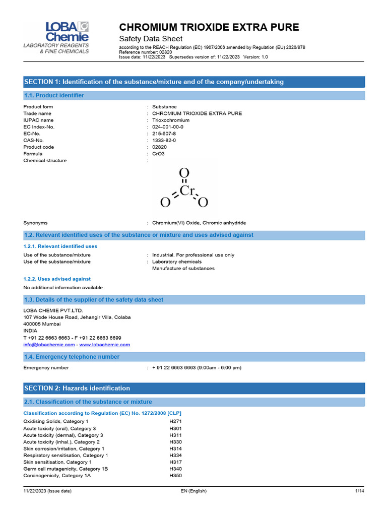 Chromium Trioxide Extra Pure - Loba Chemie - 02820 | PDF