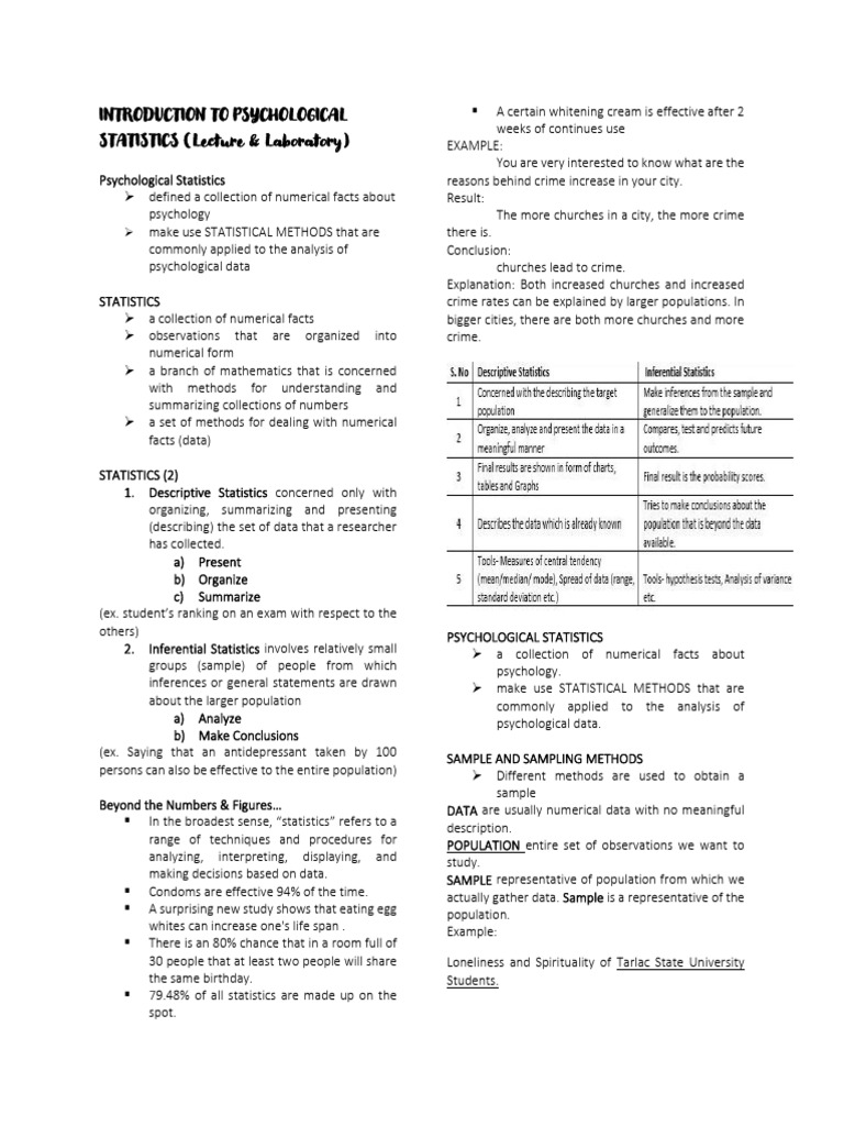 Psych Stats Lec Lab | PDF