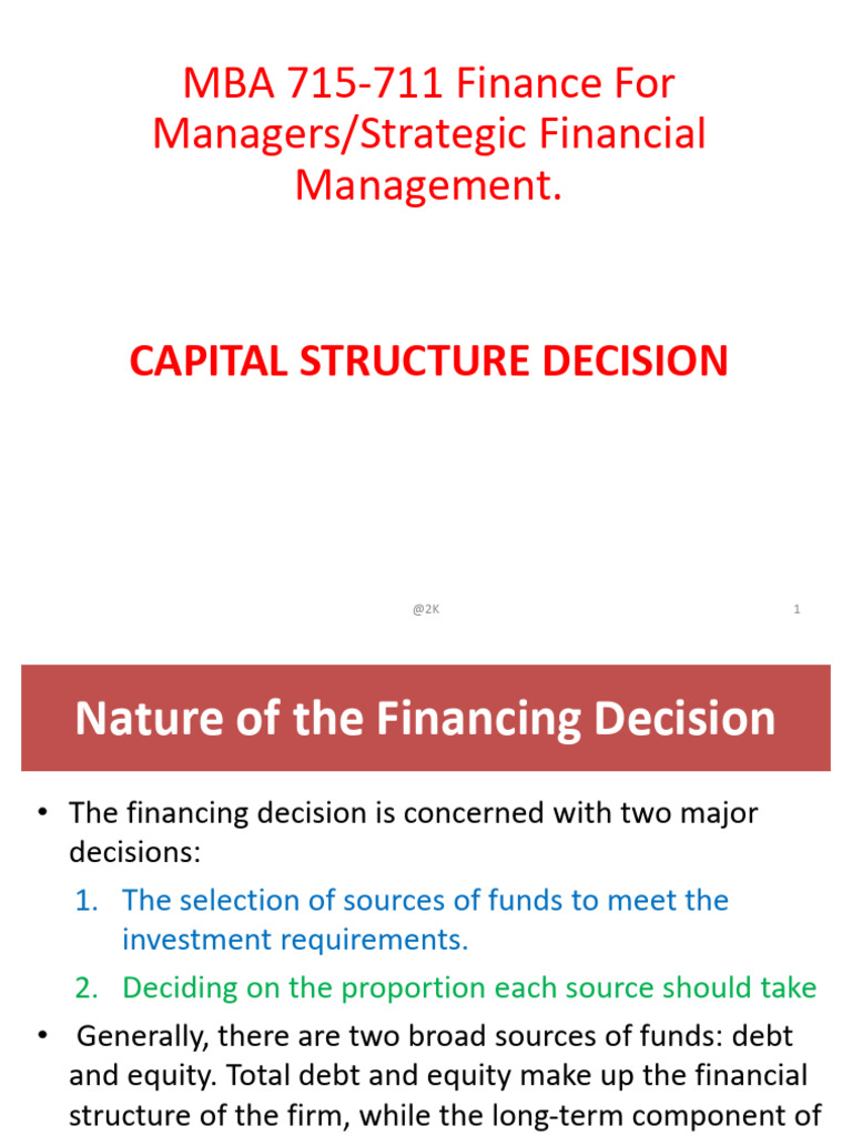 MBA 715-711- Capital Structure Decision | PDF