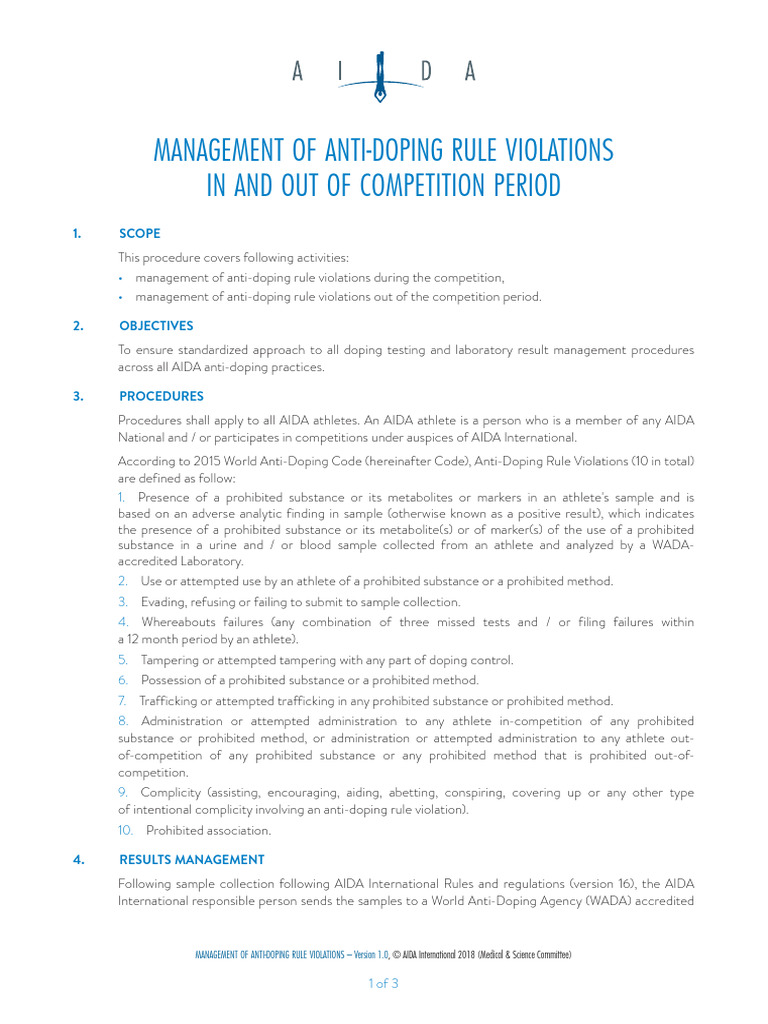 AIDA Management of Anti-Doping Rule Violations v1-0 | PDF | Doping In ...