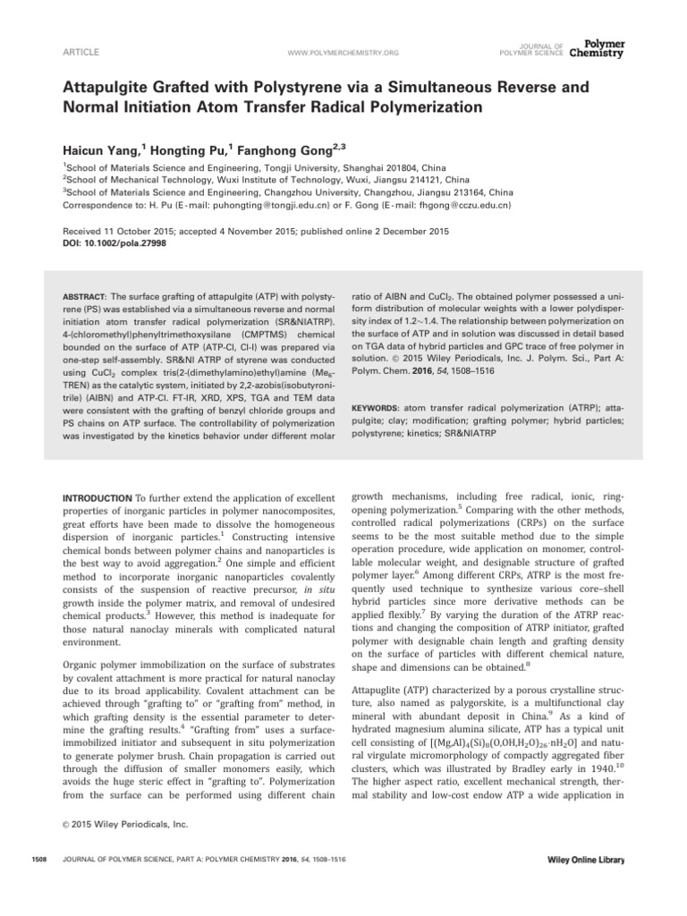 Attapulgite Grafted With Polystyrene Via A Simultaneous Reverse and ...