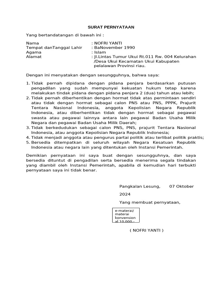 Lampiran Iii. Surat Pernyataan | PDF