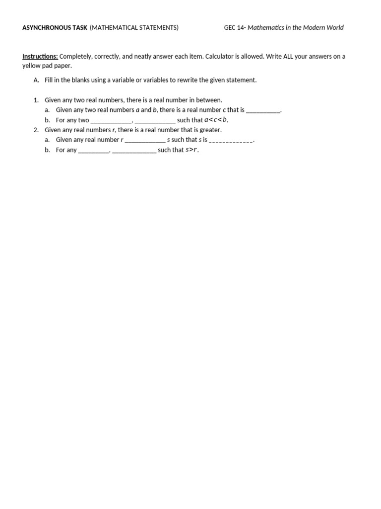 Asynchronous Task Math Statements | PDF