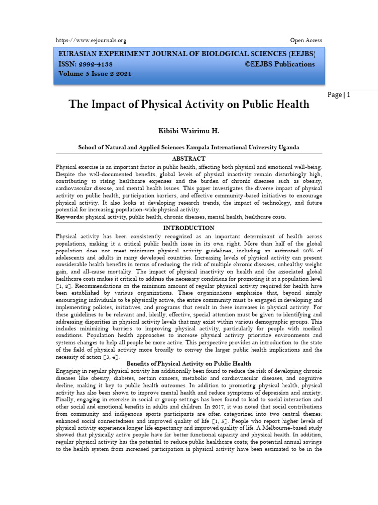 Impact of Physical Activity on Public Health | PDF | Public Health ...