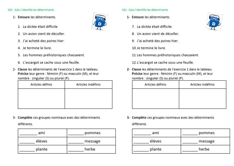 CE2 Fiche Les Déterminants 2 | PDF