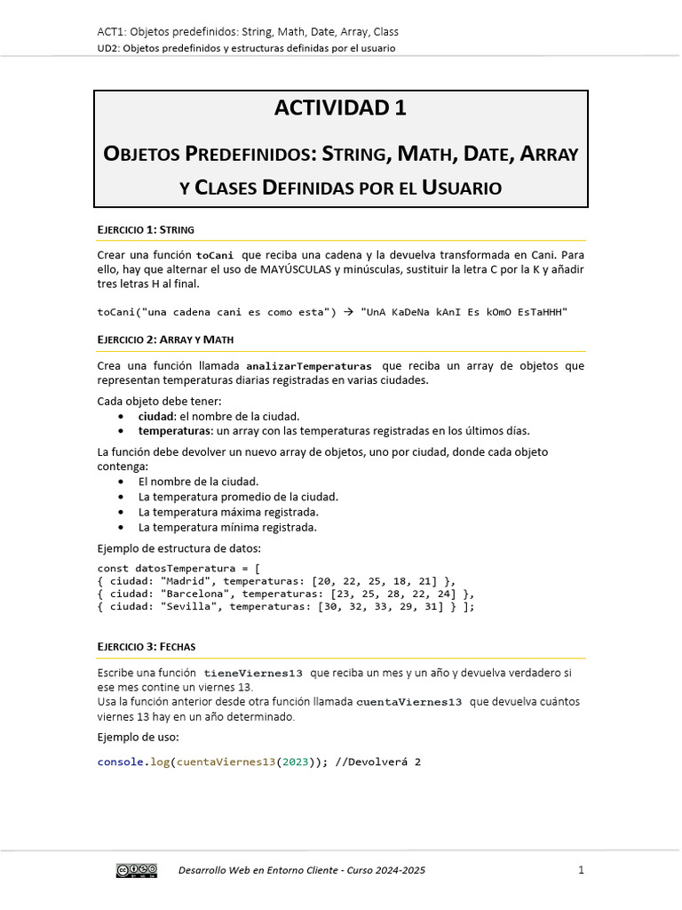 DWEC - UD2 - ACT1 - Objetos Predefinidos | PDF