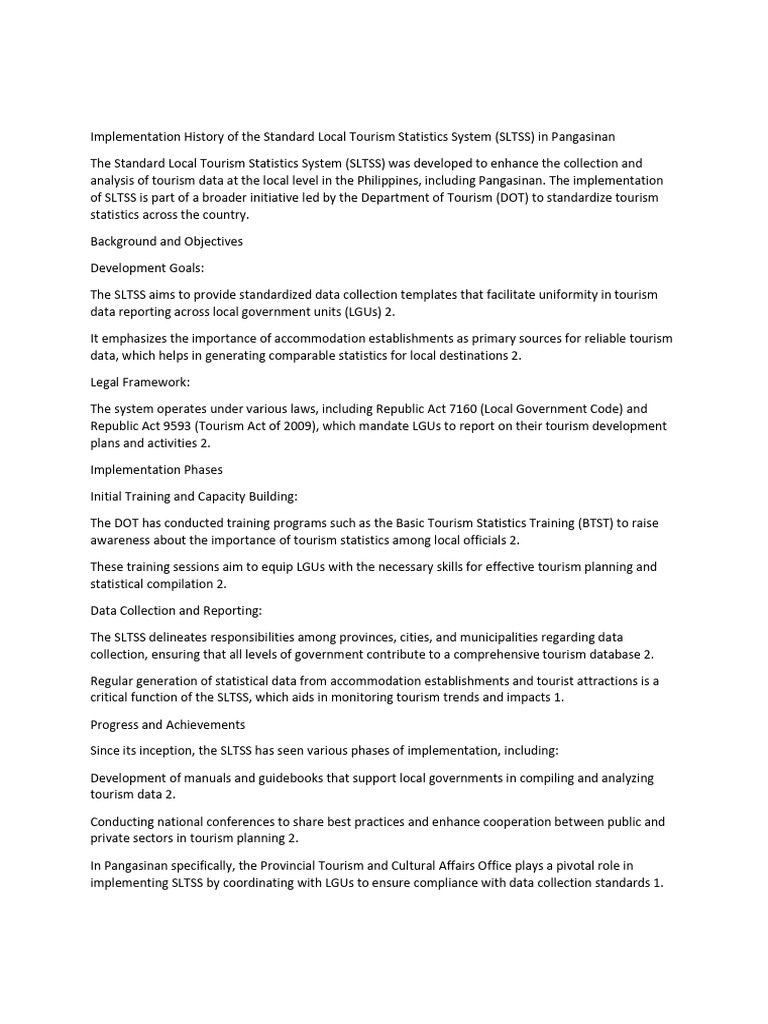 Implementation History of The Standard Local Tourism Statistics System (SLTSS) in Pangasinan ...