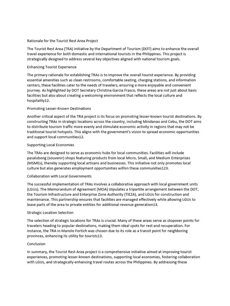 Rationale for the Tourist Rest Area Project | PDF