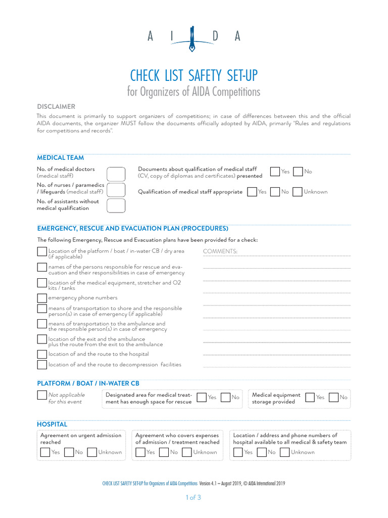 AIDA-MC - Check List Safety Set-Up For Organizers of AIDA Competitions ...