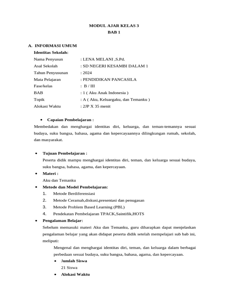 Modul Ajar Kelas 3 PPG | PDF