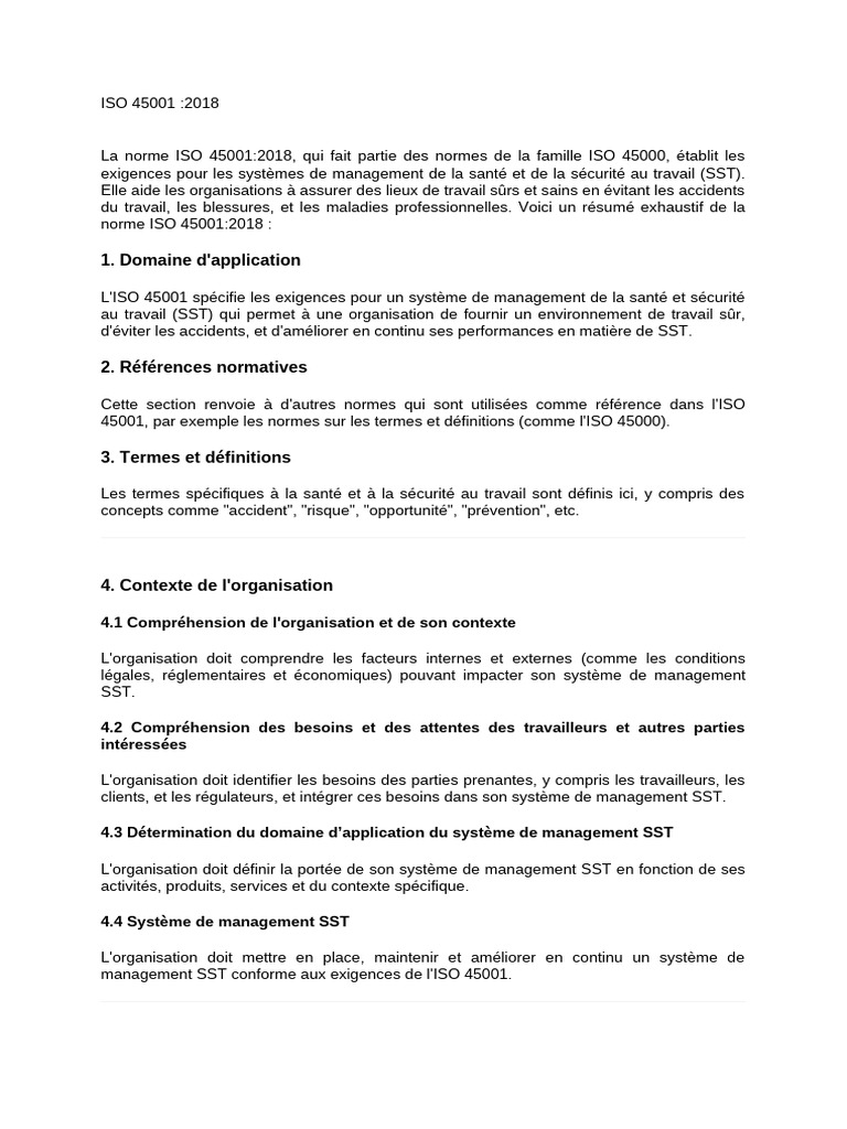 Résumé Norme ISO 45001 v2018 | PDF