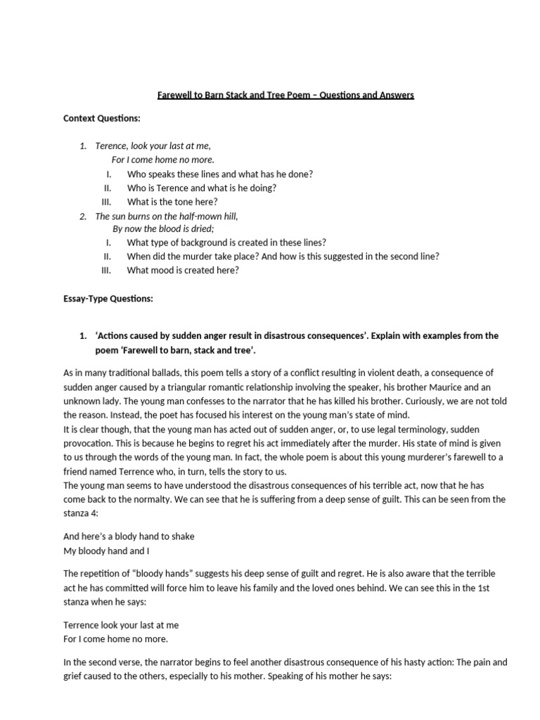 Farewell To Barn - Questions and Answers | PDF