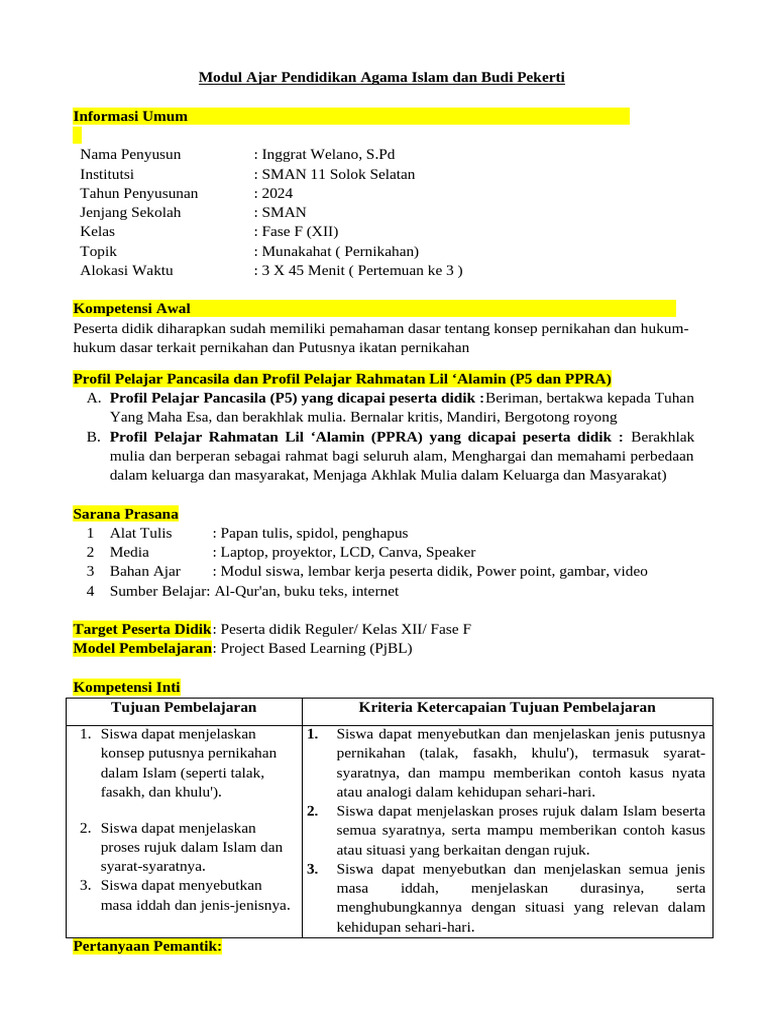Modul Ajar PJBL 2 | PDF