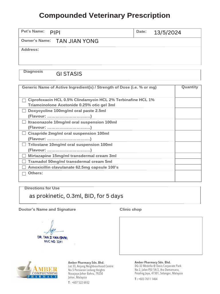 Amber - Vet Prescription Printable Form Template Updated 21.11.23.PDF | PDF