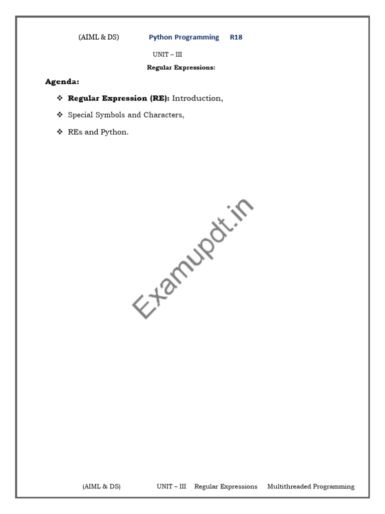 UNIT 3 Regular Expression Threading - Watermark | PDF