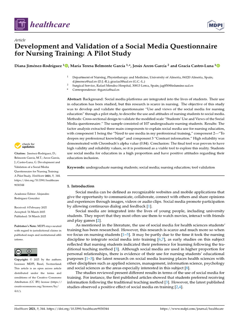 Development and Validation of A Social Media Quest | PDF