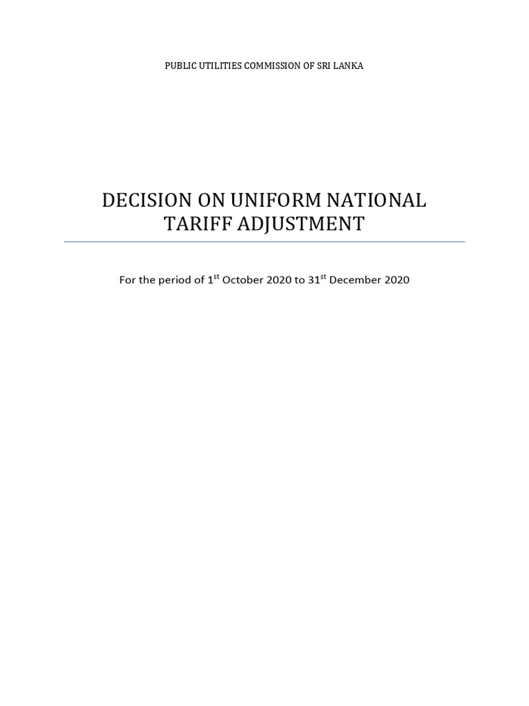 Decision On Uniform National Tariff Adjustment - Q4 2020 | PDF