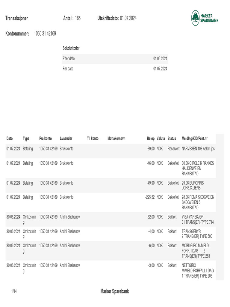 Transaksjoner 2024-07-01 | PDF