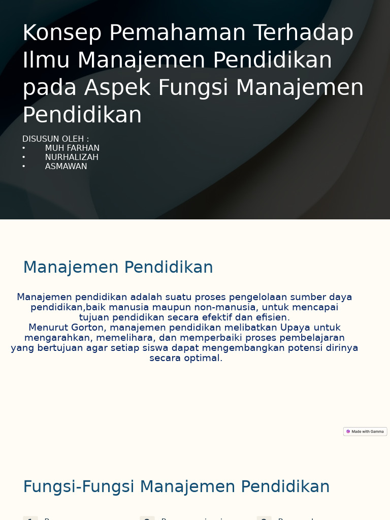 Konsep Pemahaman Terhadap Ilmu Manajemen Pendidikan Pada Aspek Fungsi
