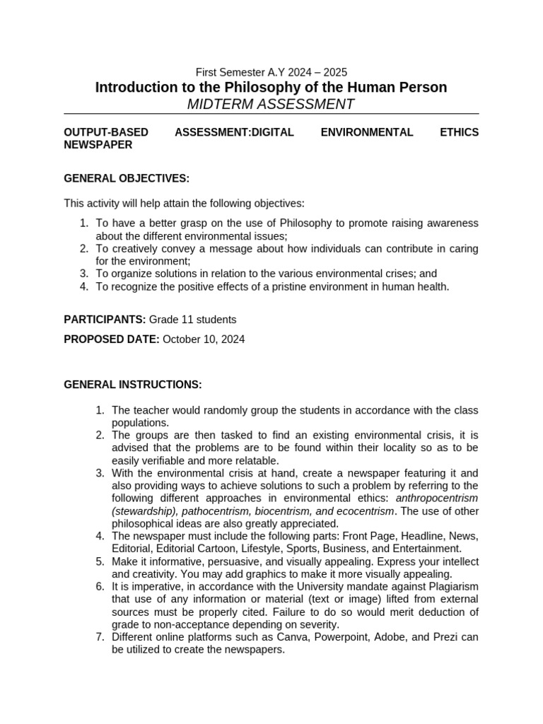 Midterm Performance Activity Guidelines | PDF