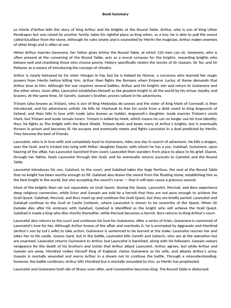 The Death of King Arthur - Summary | PDF