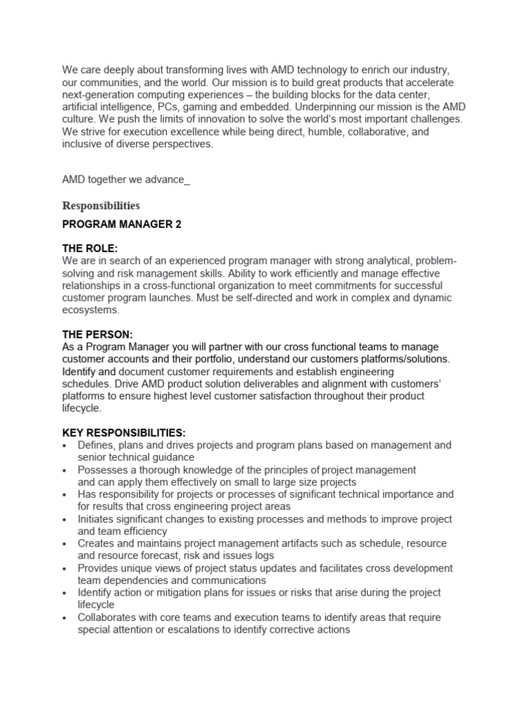 Responsibilities: Program Manager 2 The Role | PDF