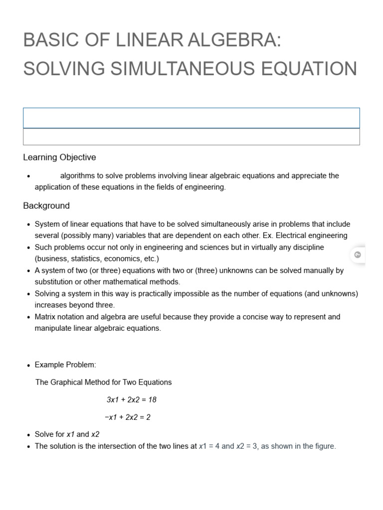 Basic of Linear Algebra - Solving Simultaneous Equation - Ecen-E6 ...