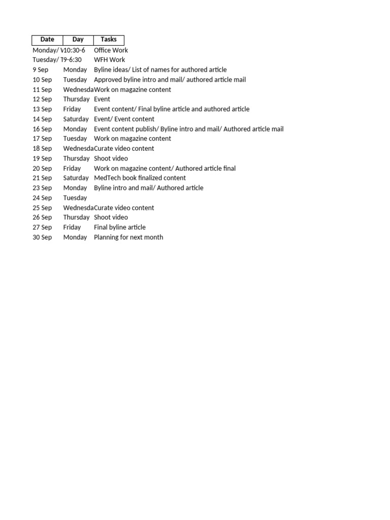 September Plan 2024 Updated | PDF