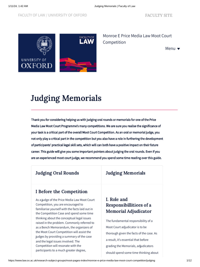 Judging Memorials - Faculty of Law | PDF | Courtroom