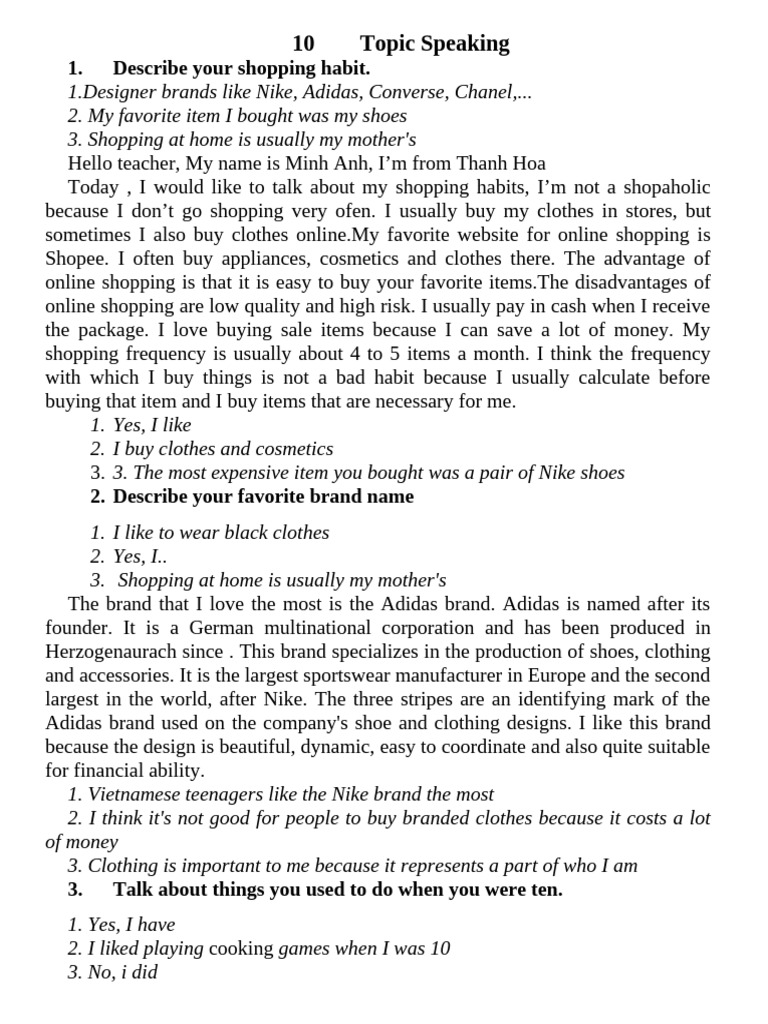 10 Topic Speaking | PDF