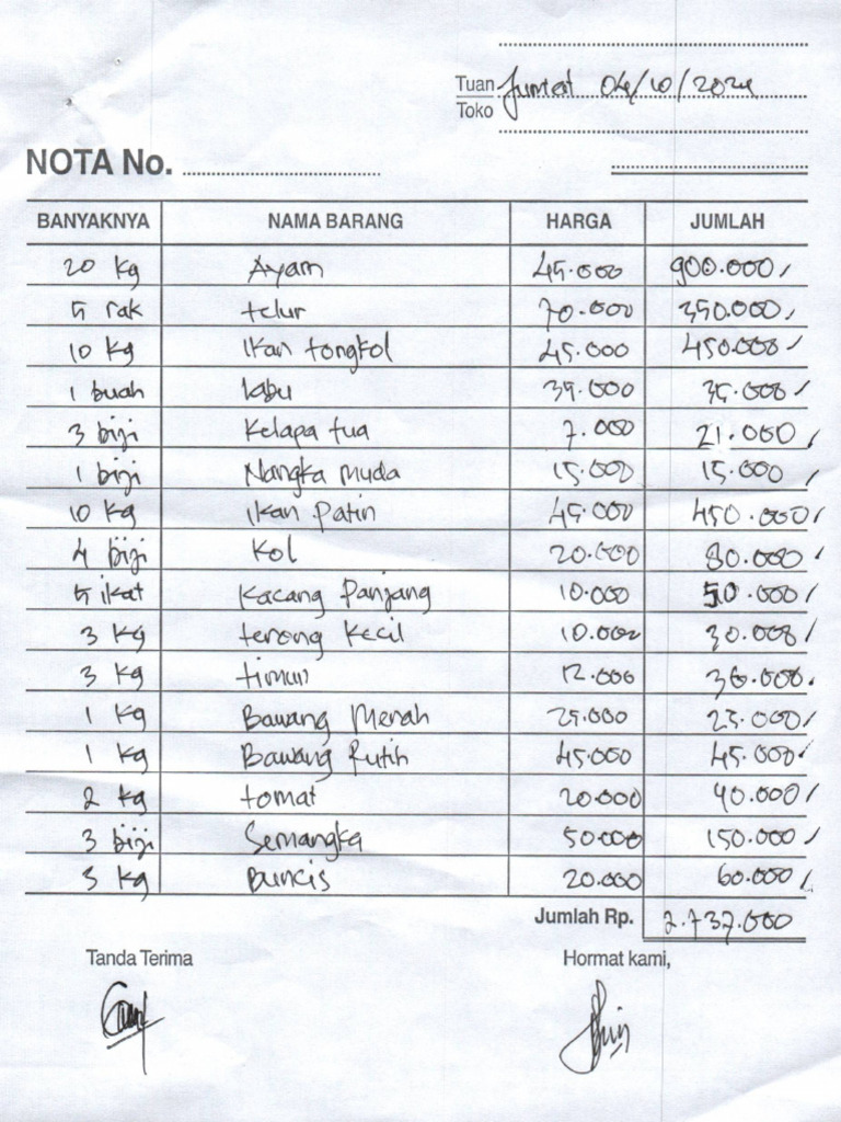 Nota, Po, Form Penerimaan BRG 04-10-24 | PDF