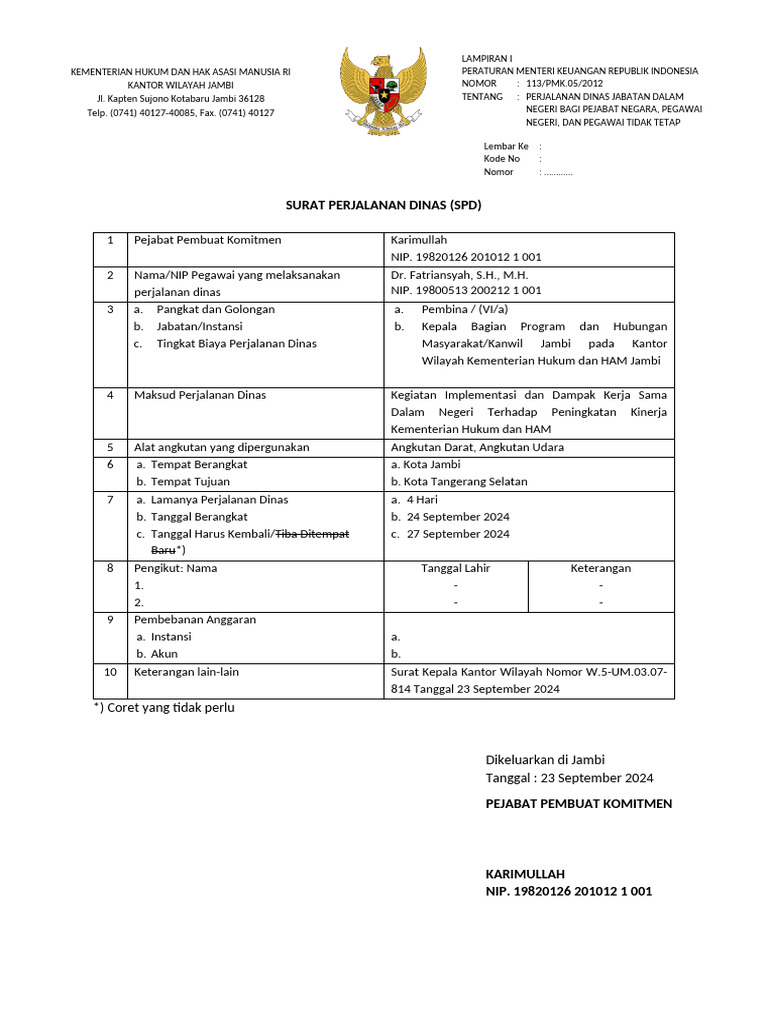 Lembar 1 SPPD 2024 | PDF