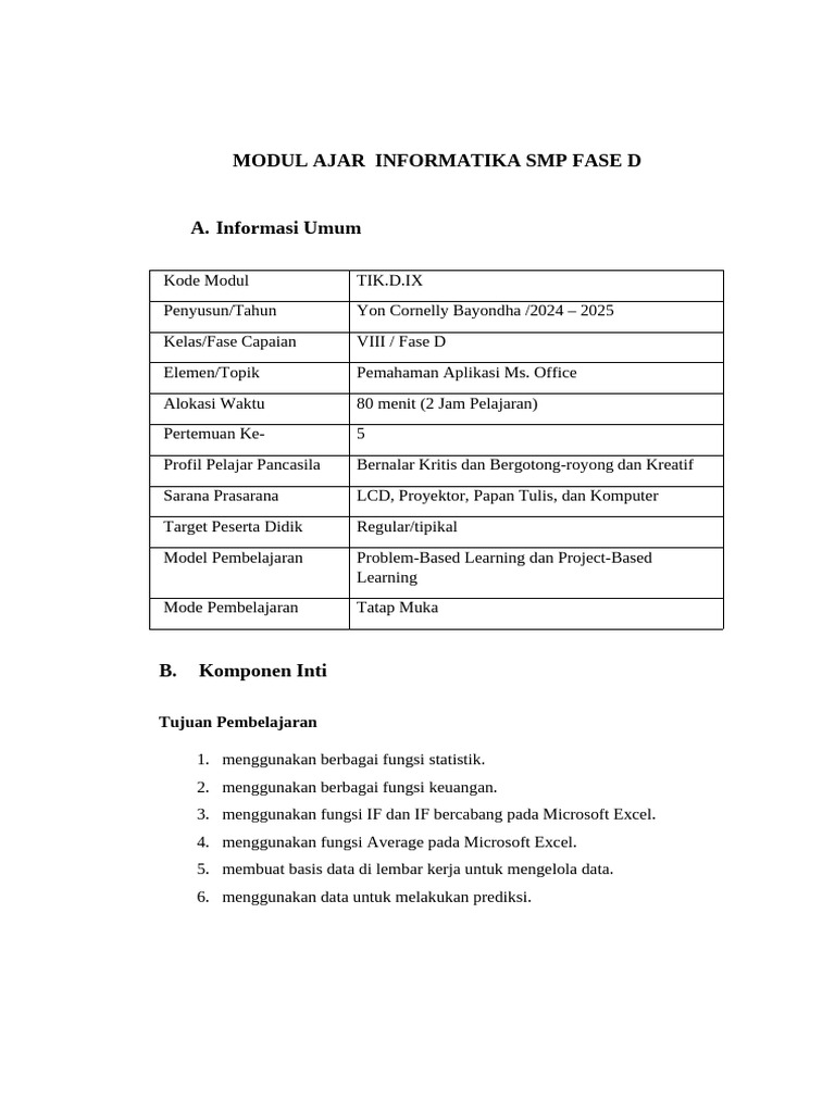 MODUL AJAR INFORMATIKA SMP FASE D | PDF