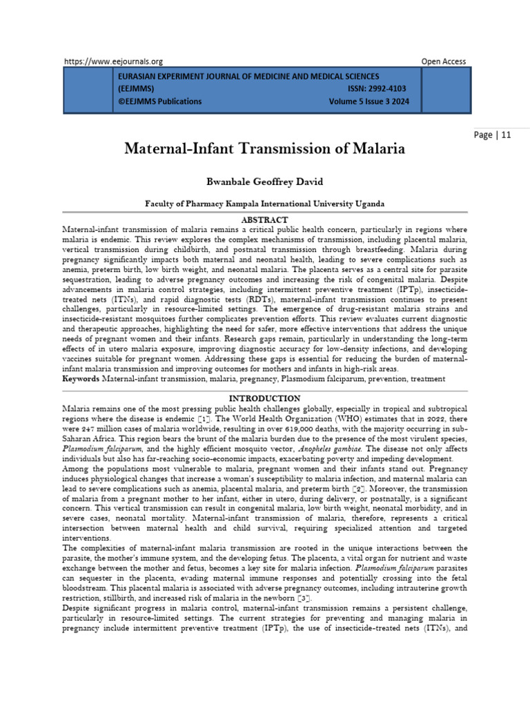 Maternal-Infant Malaria Transmission Insights | PDF | Malaria | Science ...