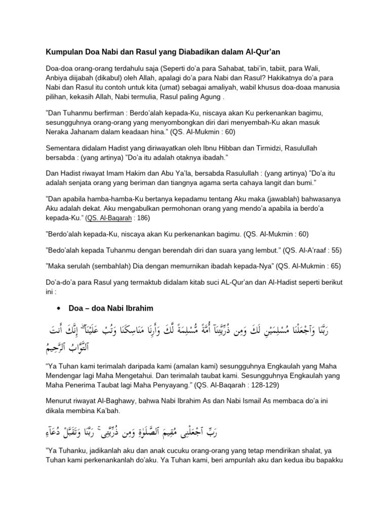 Kumpulan Doa Nabi Dan Rasul Yang Diabadikan Dalam Al | PDF